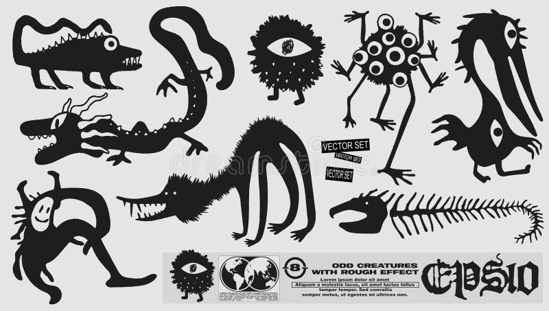 Odd Shadow Creatures Vector Set. Badly Drawn Animals or Monsters ...