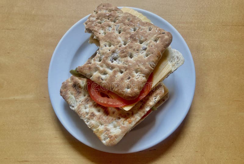 Odd Snack - Multi-seed Square Bread with Cheese and Tomato Stock Image ...