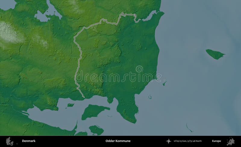 Odder Kommune Outlined, Denmark. Physical Stock Illustration ...
