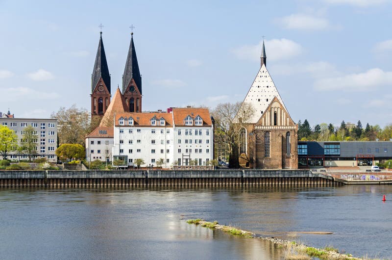Oder River with the Church Friedenskirche and the Bach Concert Hall in ...