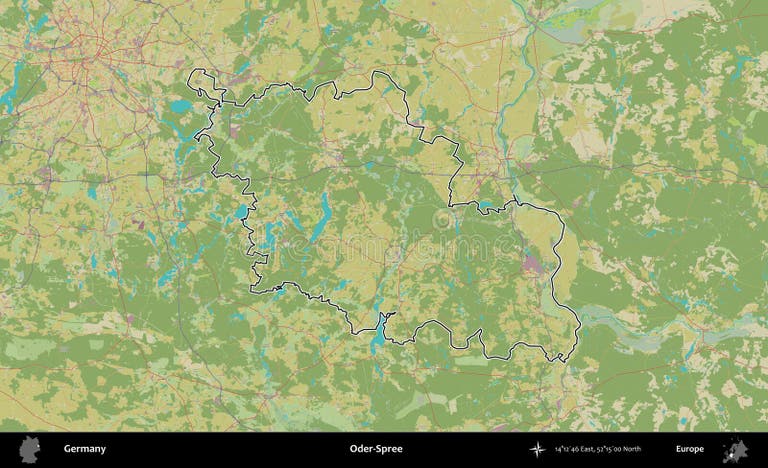 Oder-Spree Outlined, Germany. Topographic Humanitarian Stock ...