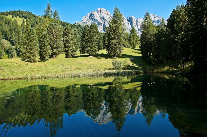 Odle Reflected in the Lake, Italy Stock Image - Image of water, summer ...