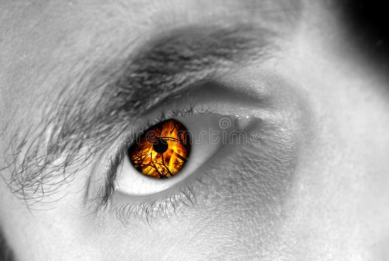 Oeil sur l'incendie photo stock. Image du diable, flammes - 7288816