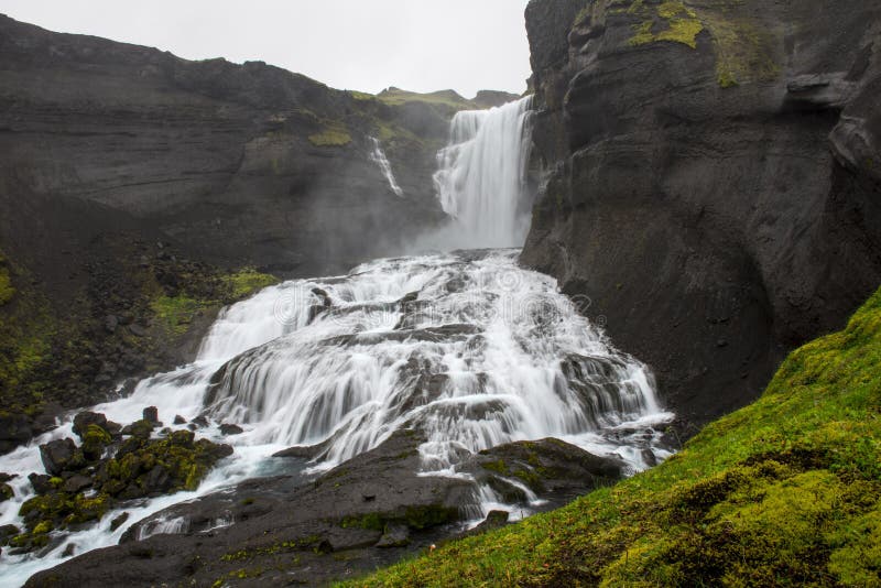 Ofaerufoss Waterfall in the Eldgja Canyon, Iceland Stock Image - Image ...