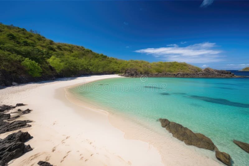 Off-the-beaten-path Beach with Clear Waters and White Sand Stock ...