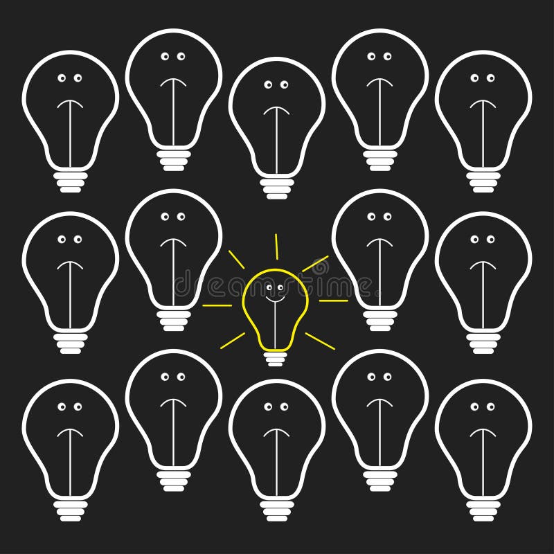 On and Off Bulbs with Faces. Idea Concept Stock Vector - Illustration ...