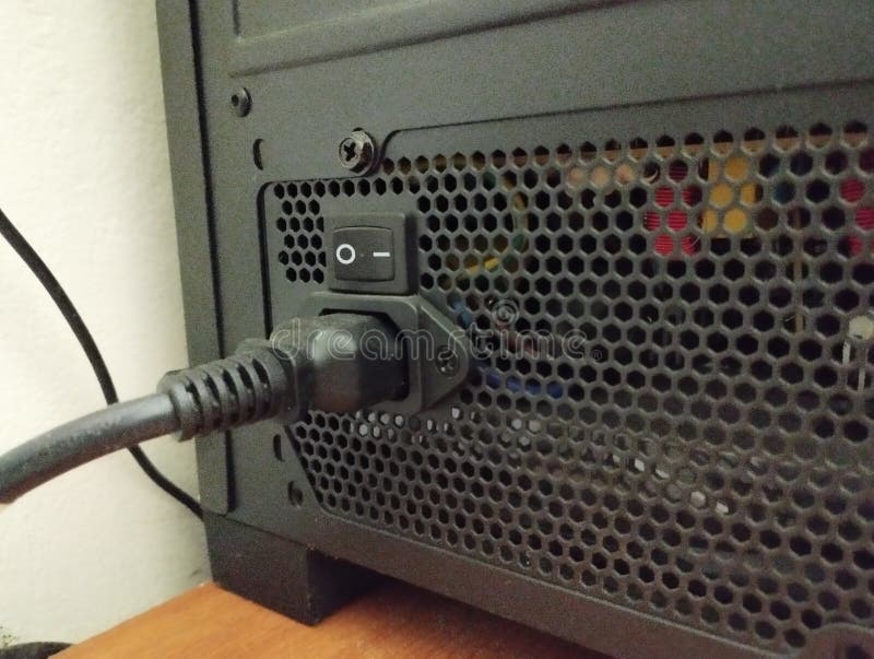 On Off Button and Cable Power on Back Side of Personal Computer Stock ...