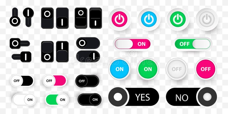 On and Off Button Collection. Yes and No App Button Icons Stock Vector ...