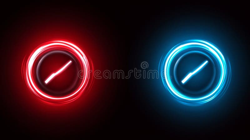 On and Off Buttons that Glow Have Blue and Red LED Lights Stock Photo ...