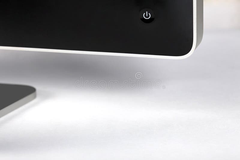Computer Power Button with Copy Space on White Desk Stock Photo - Image ...