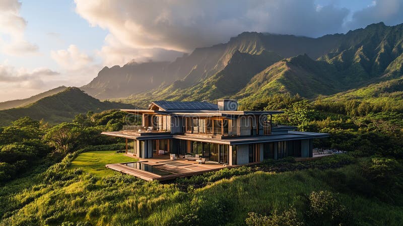 Off-grid Home with Mountain Backdrop. Stock Image - Image of mountain ...