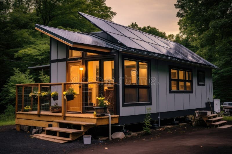 Off-grid Tiny House with Solar Panels on Roof Stock Image - Image of ...