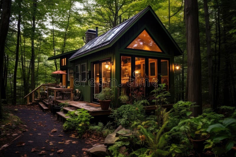 Off-grid Tiny House in the Woods Stock Illustration - Illustration of ...