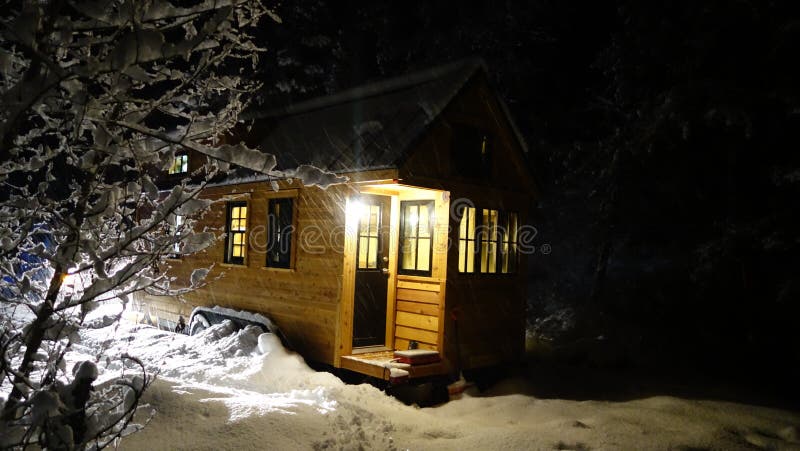 Off grid Winter Tiny House stock photo. Image of environment - 83118976