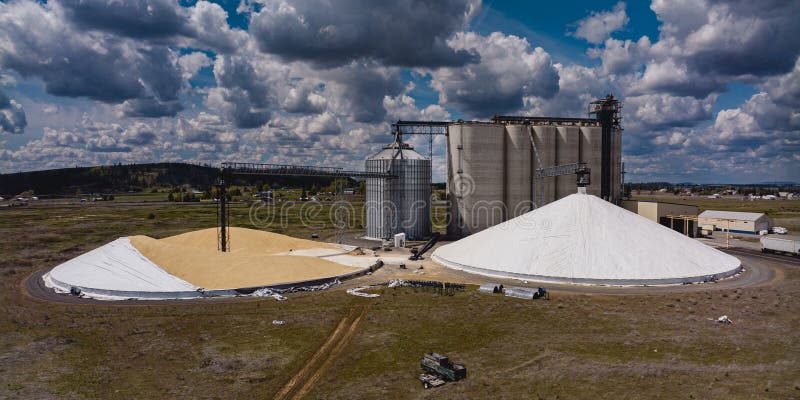 Off Interstate 90 Near Spokeane Valley, Grain Silo and Stack of Grain ...