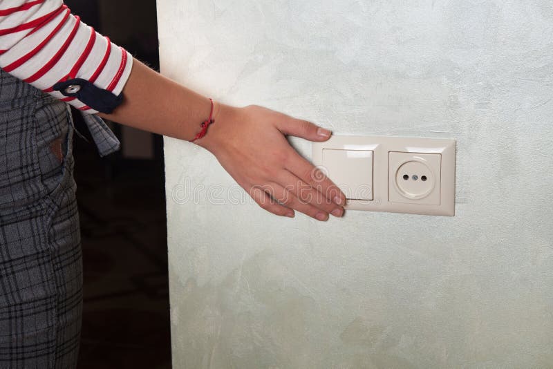 On or Off Light Switch. Woman Hand Stock Image - Image of circuit ...
