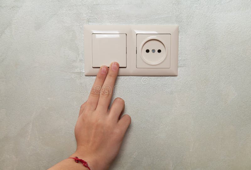 On or Off Light Switch. Woman Hand Stock Photo - Image of woman, wall ...
