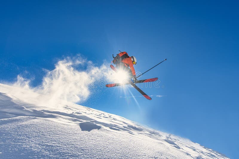 Off-piste ski jumping stock image. Image of vacation - 267390673