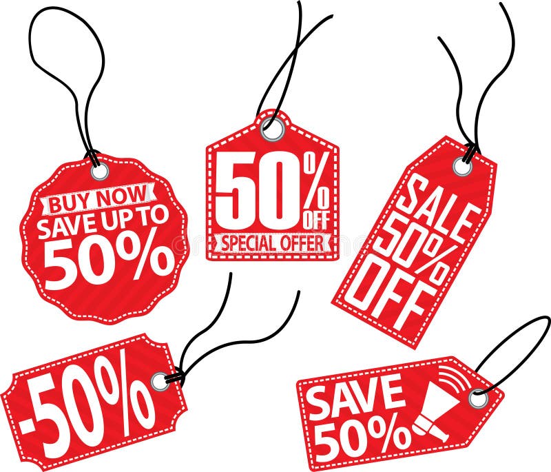 50 Off Red Tag Set, Illustration Stock Illustration - Illustration of ...