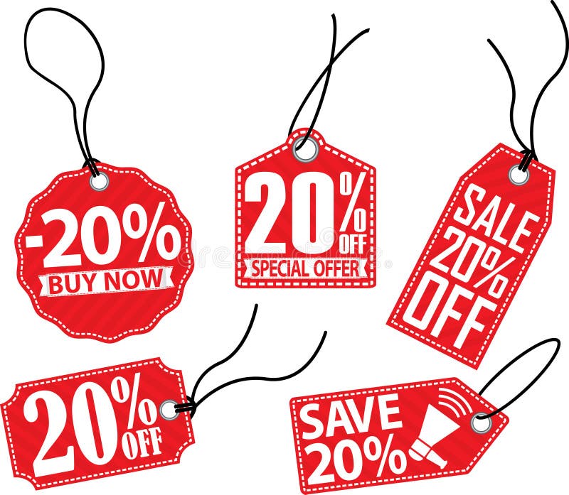 20 Off Red Tag Set, Vector Illustration Stock Vector - Illustration of ...