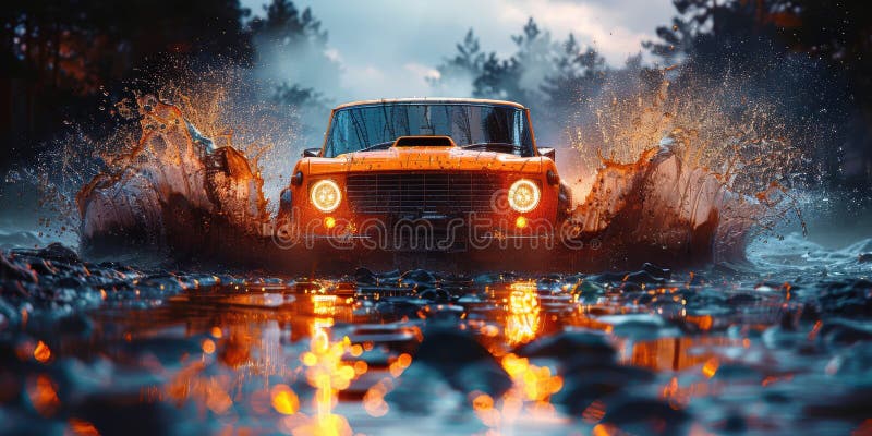 Off-Road Adventure: Car Splashing through Water. Created by Generative ...