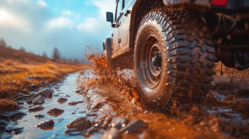 Off-Road Adventure in Mud and Water with 4x4 Vehicle Stock Illustration ...