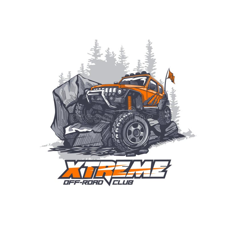Off-road Car Overcomes Extreme Obstacles in the Mountains. Illustration ...