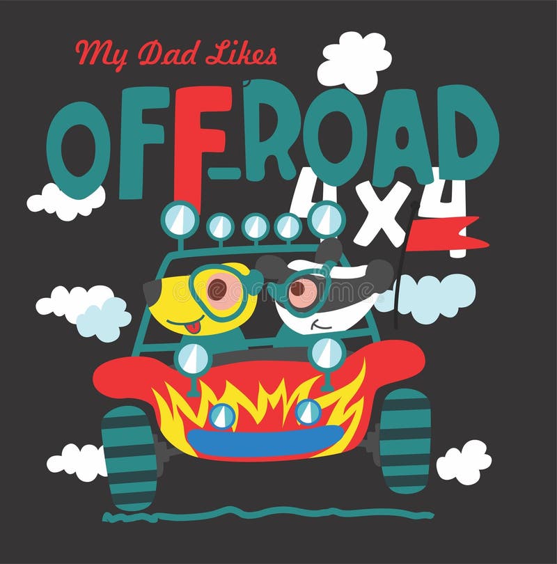 Off Road Carton Car Animals Print Vector Art Stock Photo - Image of ...