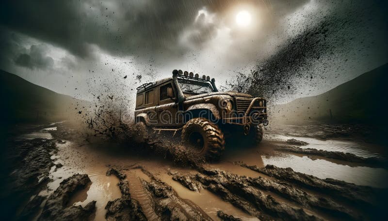 Off Road Jeep Driving through Mud, Off Road Car Stock Illustration ...