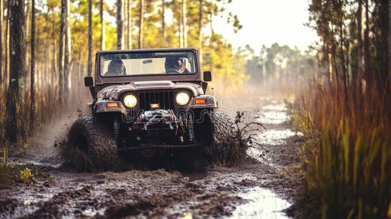 Off-road Jeep in mud stock illustration. Illustration of offroad ...