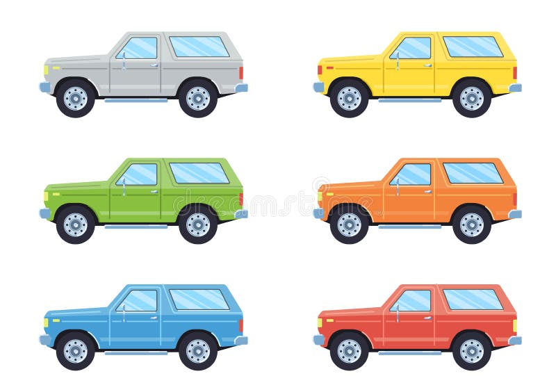 Off-road 4x4 Suv Car. Side View Offroad Car in Different Colors. Flat ...