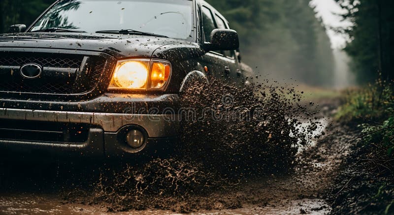 Off-Road SUV Splashing through Mud Stock Illustration - Illustration of ...