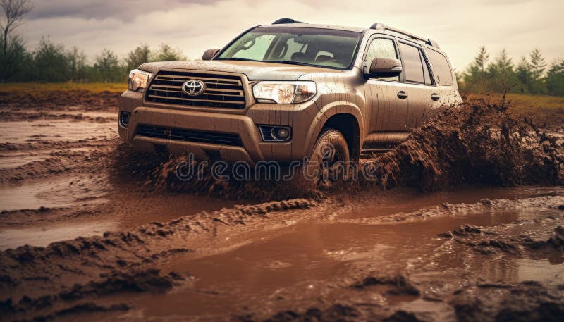 Off-road Travel. the Car Drives through Mud Stock Illustration ...