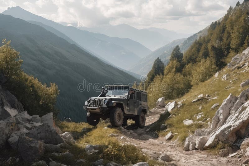 Off-road Vehicle Climbing Over Rocky Ridge in the Mountains Stock Image ...