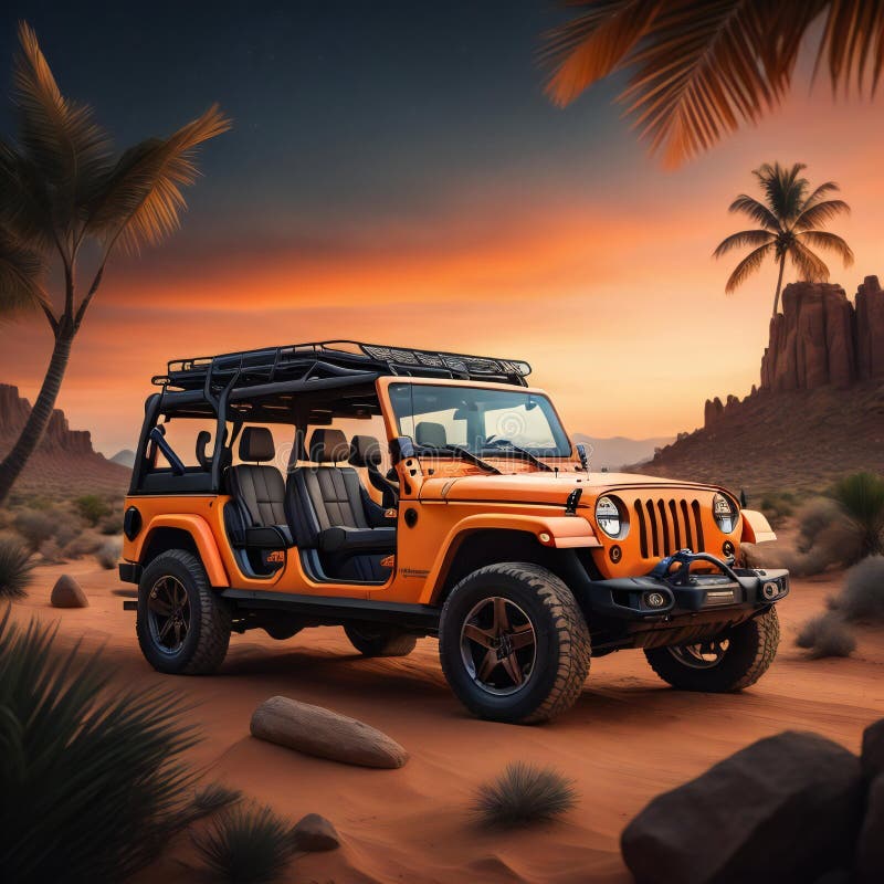 Off-road Vehicle in the Desert at Sunset. Generative Ai Stock ...