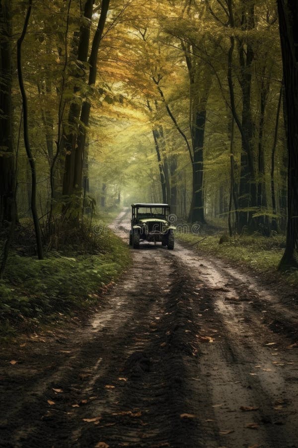 Off-road Vehicle on a Dirt Track in the Forest Stock Illustration ...