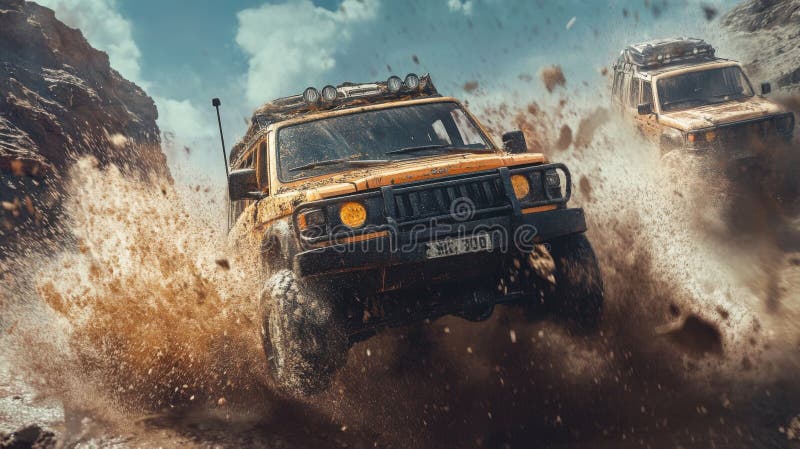 Off-road Vehicle Driving through a Difficult Terrain on a Sunny Day ...