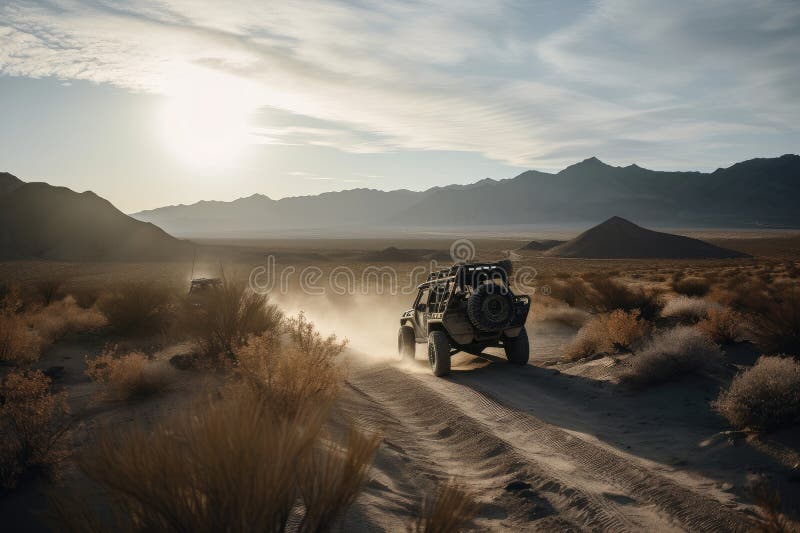 Off-road Vehicle Exploring Rugged Terrain, with Distant View of ...