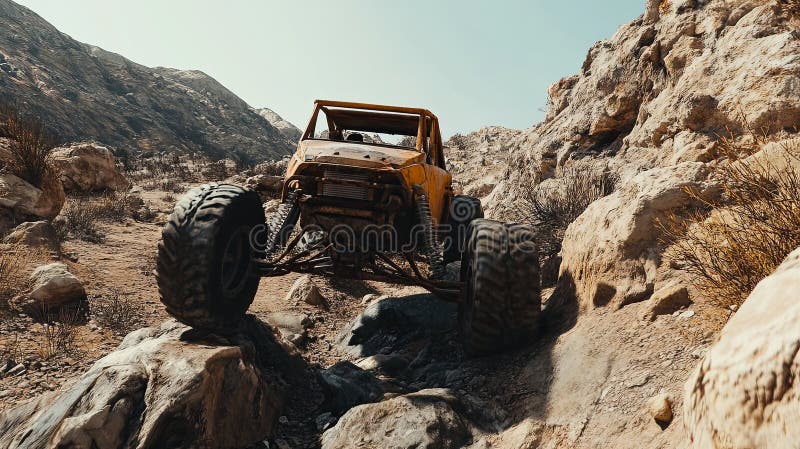 Off-road Vehicle Halfway Up Rocky Trail, Captured from Low Angle ...