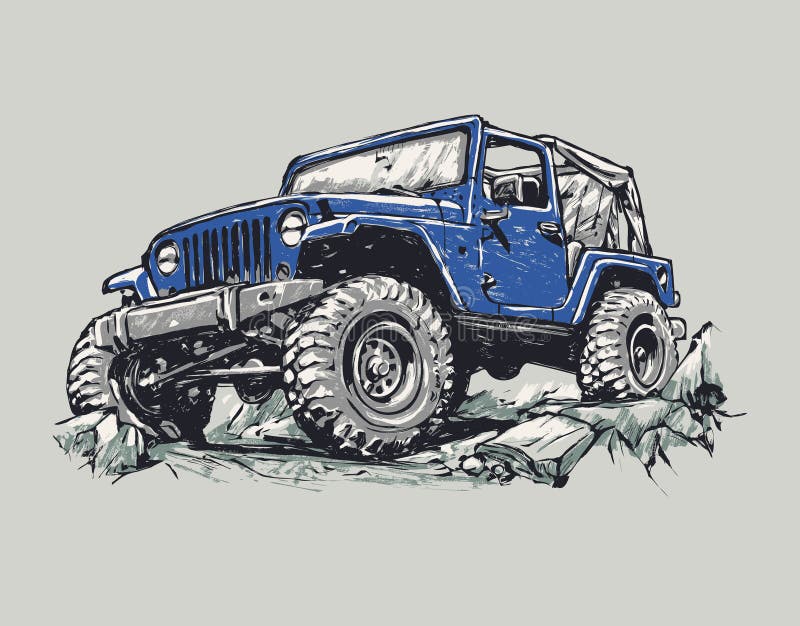 Off-road Vehicle. Hand Drawn Vector Illustration in Sketch Style Stock ...