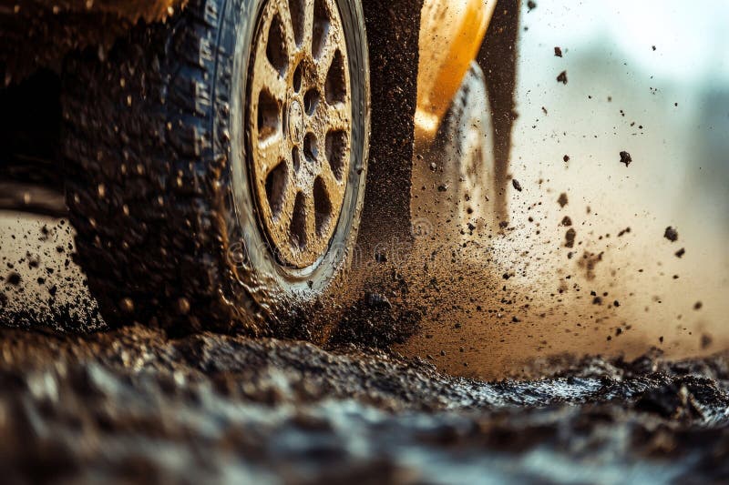 Off Road Vehicle Kicks Up Mud while Navigating a Rugged Trail in an ...