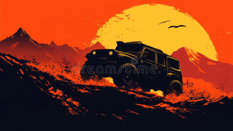 Off-Road Vehicle Silhouette at Sunset in a Desert Landscape Stock ...