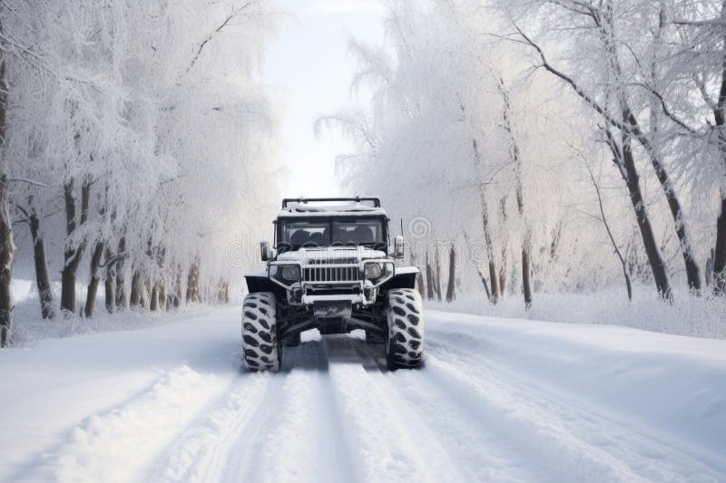 Off-road Vehicle on Snow-covered Track Stock Image - Image of offroad ...