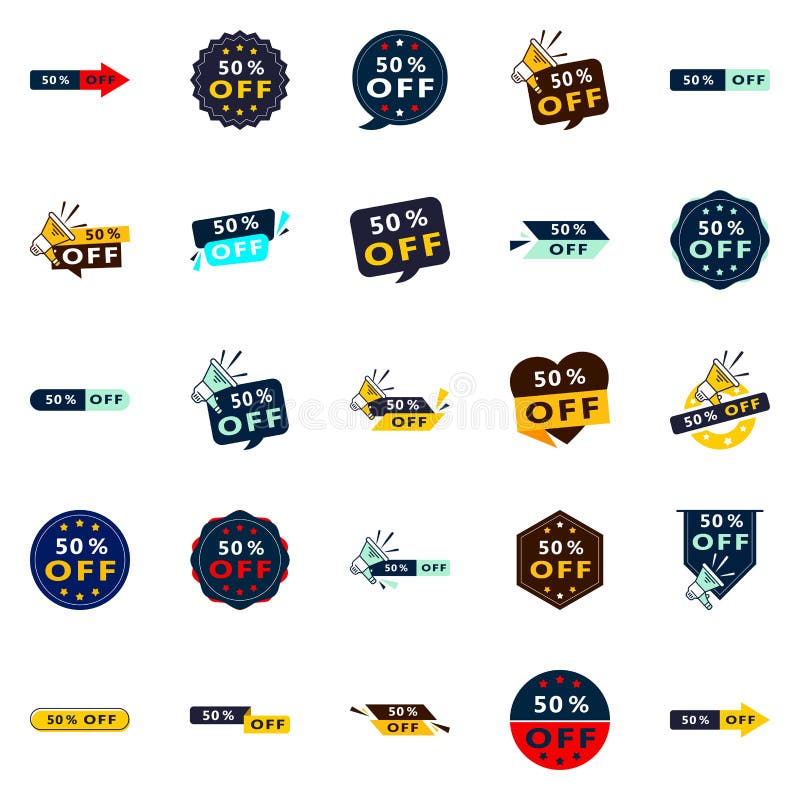 50 Off Set - 25 Different Design Options Stock Vector - Illustration of ...