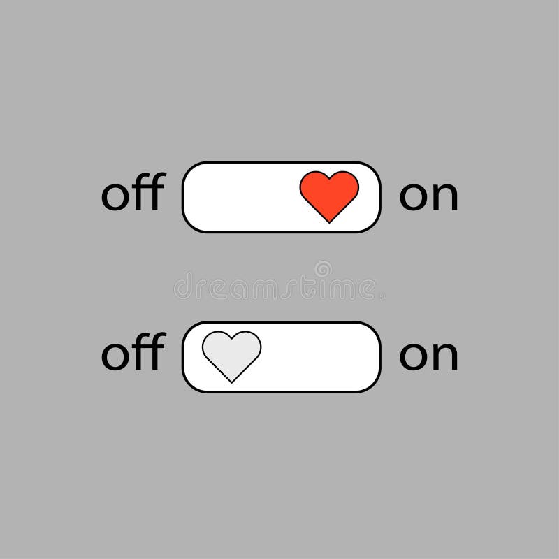 On and Off Sign, Icon, Switch Buttons Set with Heart Stock Vector ...