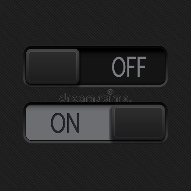 On and Off Slider Switch Buttons. Black 3d Rectangle Icons Stock Vector ...