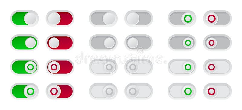 On and Off Switch Button Set. Red and Green Toggle Icon for Ui Design ...