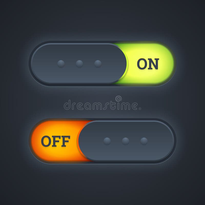 On and Off Switch Toggle Buttons with Green and Red Lights. Vector ...