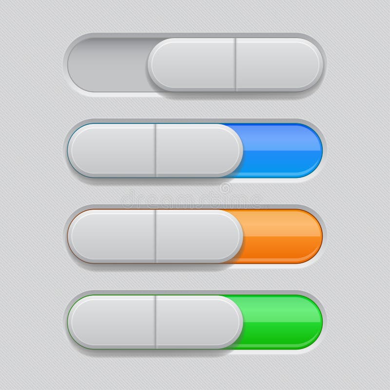 On and Off Toggle Switch Buttons. Colored Set of 3d Oval Slider Icons ...