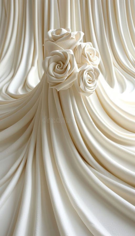 Off-White, Flowing Fabric Draped with Delicate Roses, a Texture and ...